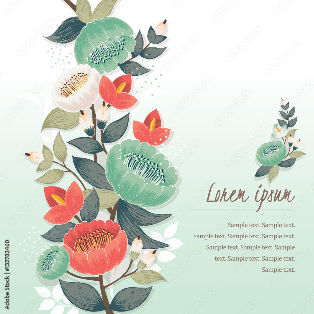 Vector illustration of a beautiful floral border with spring flowers ...