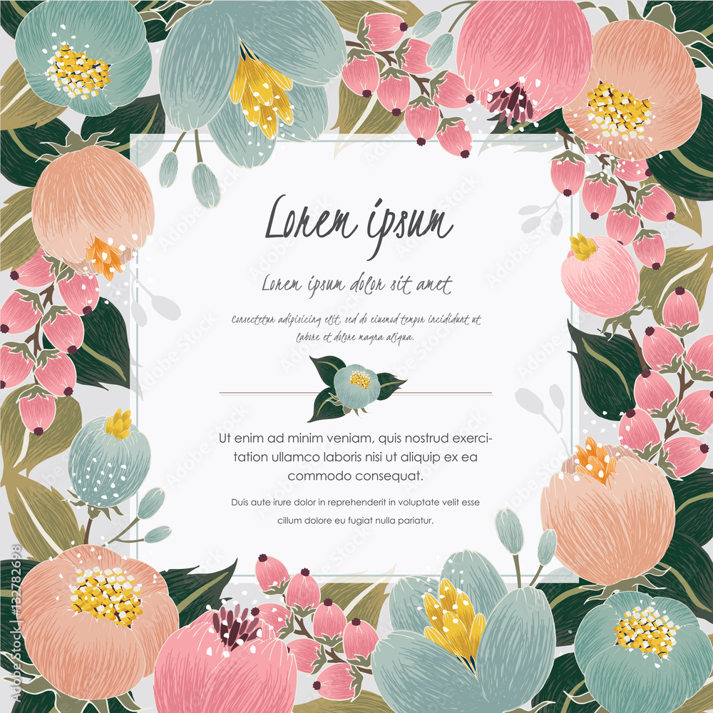 Vector illustration of a beautiful floral border with spring flowers ...