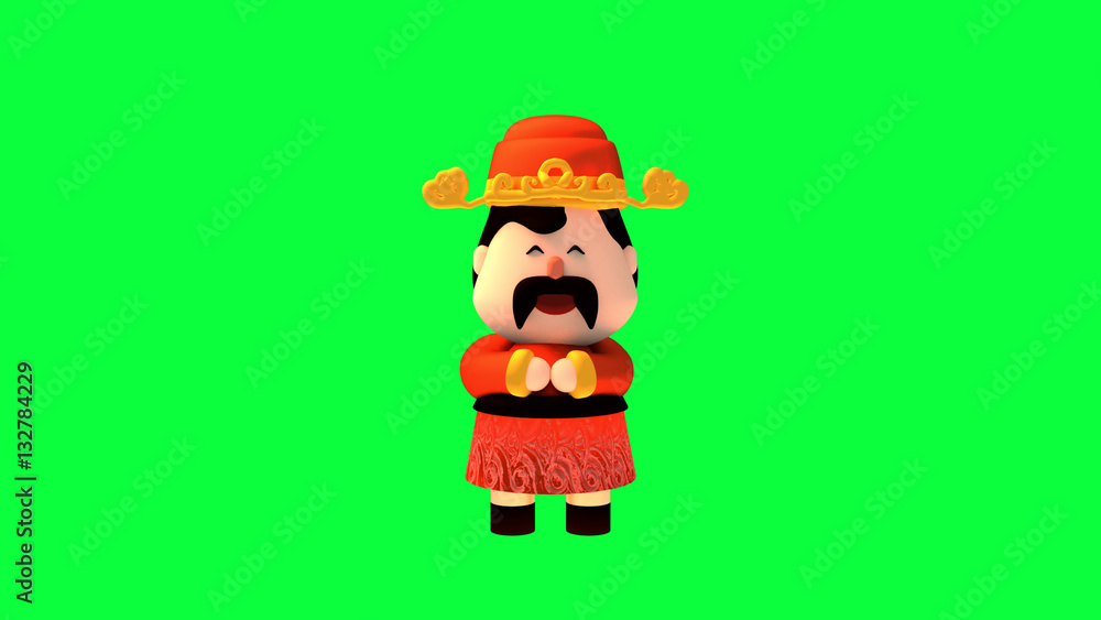 3d rendering picture of Chinese God of Wealth. Green screen chroma key ...