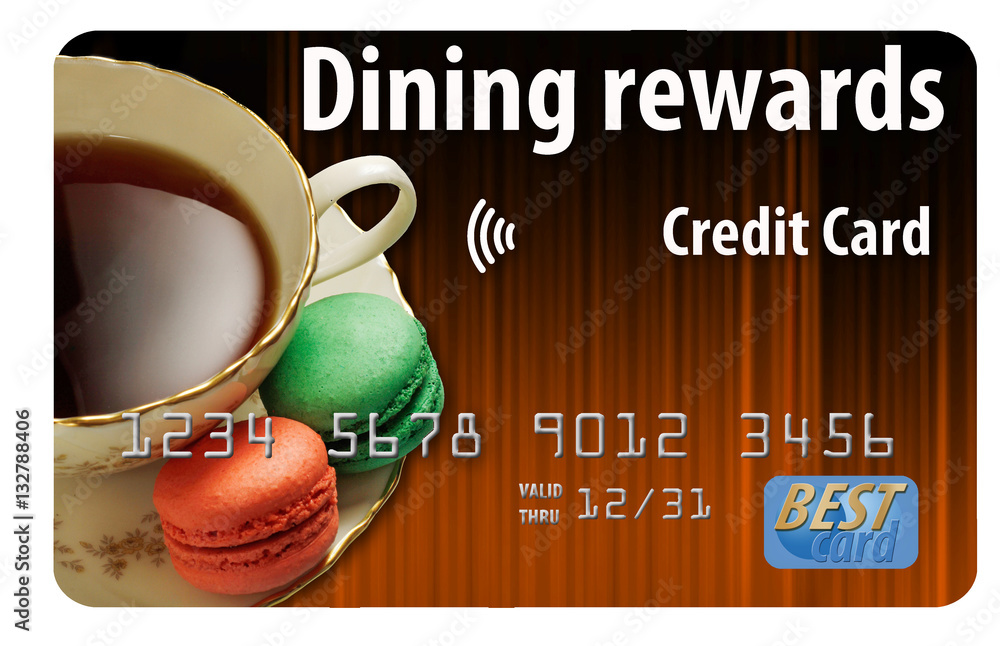 Dining rewards credit card isolated on white background. Stock ...