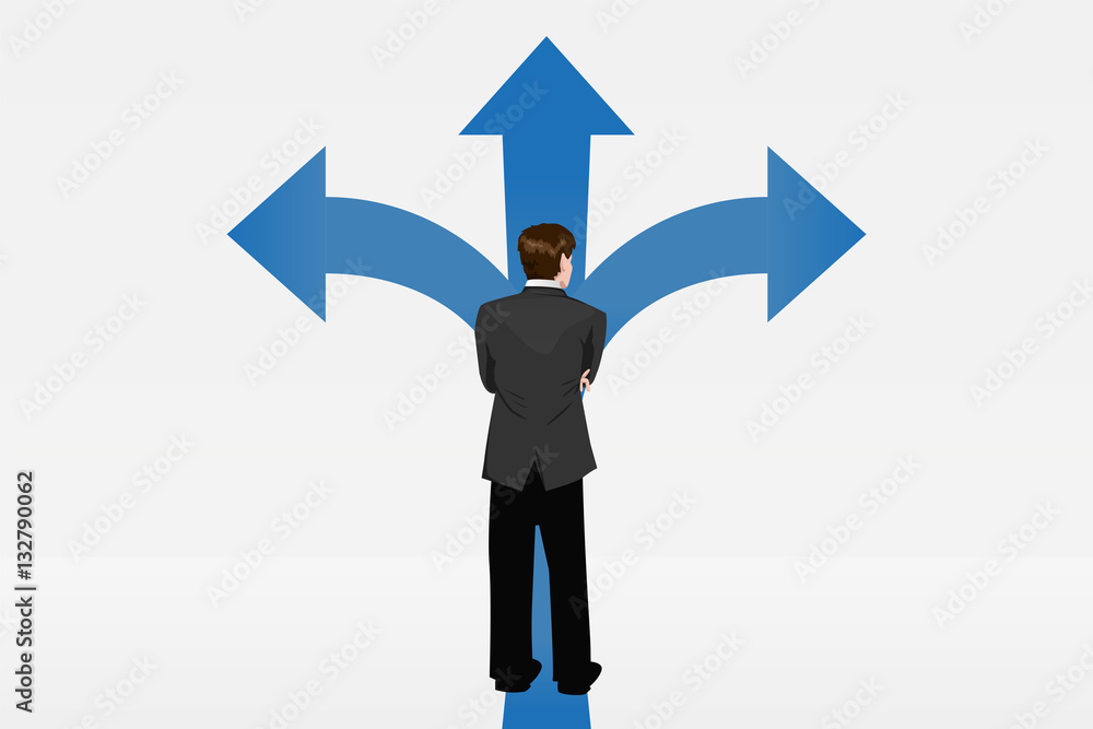 Geschäftsmann vor Entscheidung Stock-Vektorgrafik | Adobe Stock