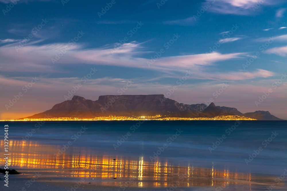 table mountain cape town at night with City lights Stock Photo | Adobe ...