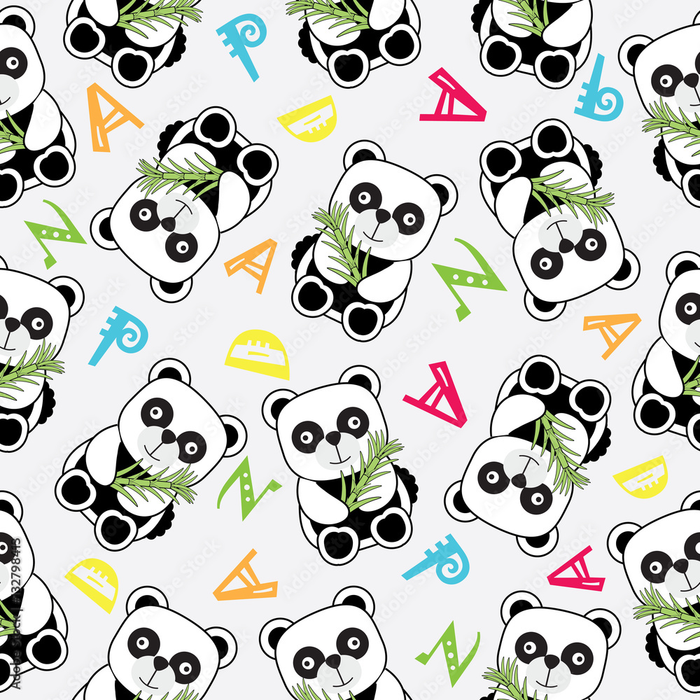 Seamless background of Birthday illustration with cute baby panda on ...