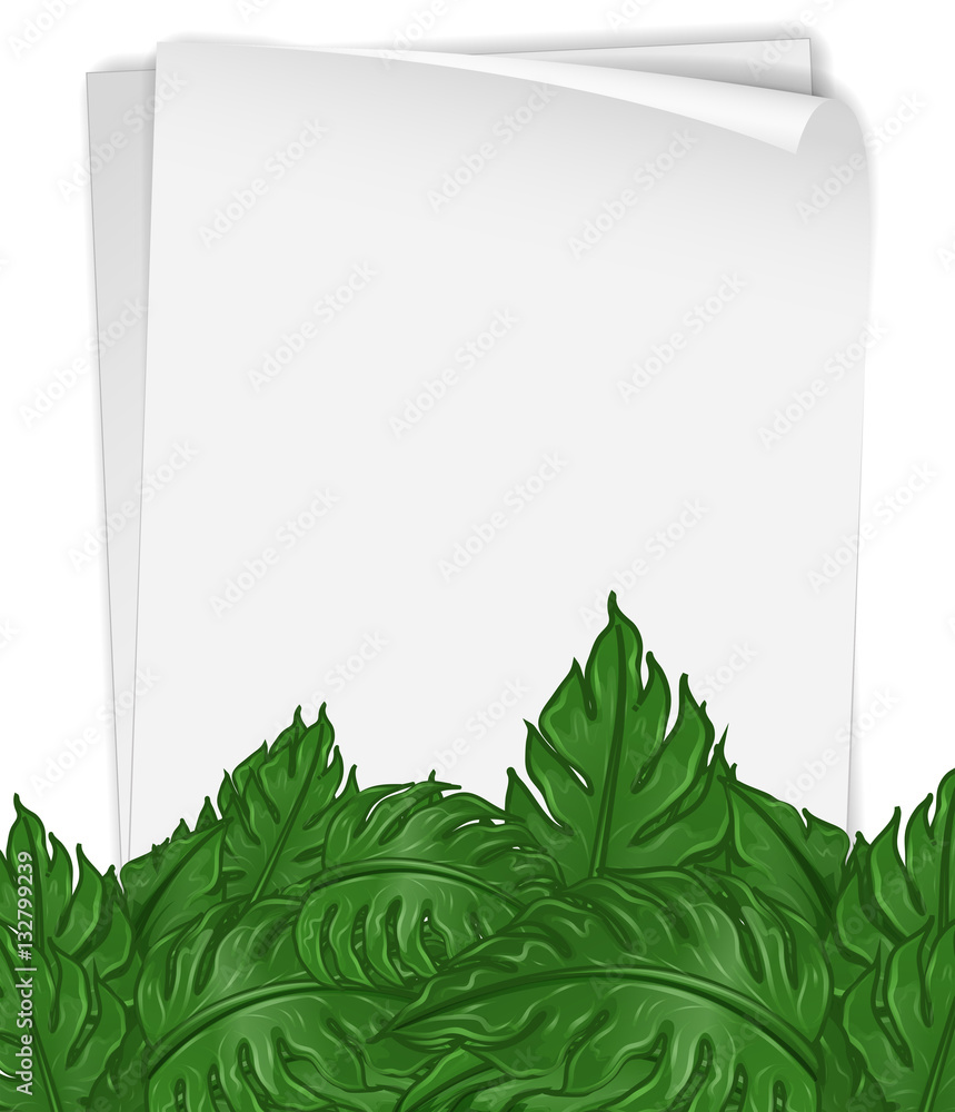 Paper template with green leaves Stock Vector | Adobe Stock