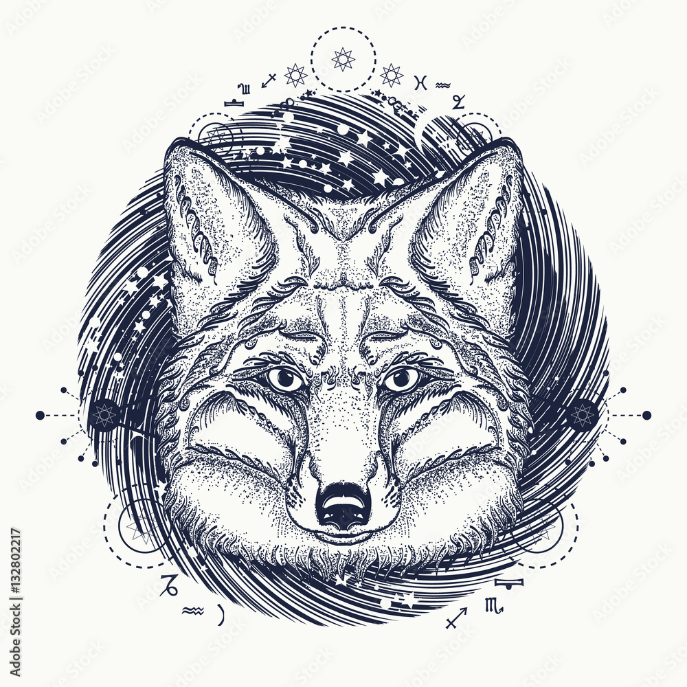 Fox tattoo. Symbol of a travel, freedom, tourism. Stock Vector | Adobe ...