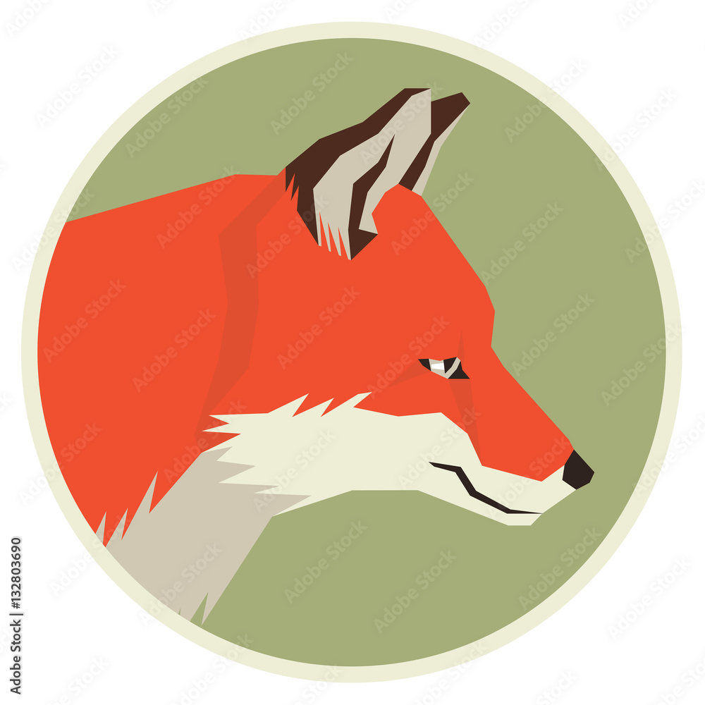 Wild animals collection Head profile of Red Fox Geometric style Stock ...