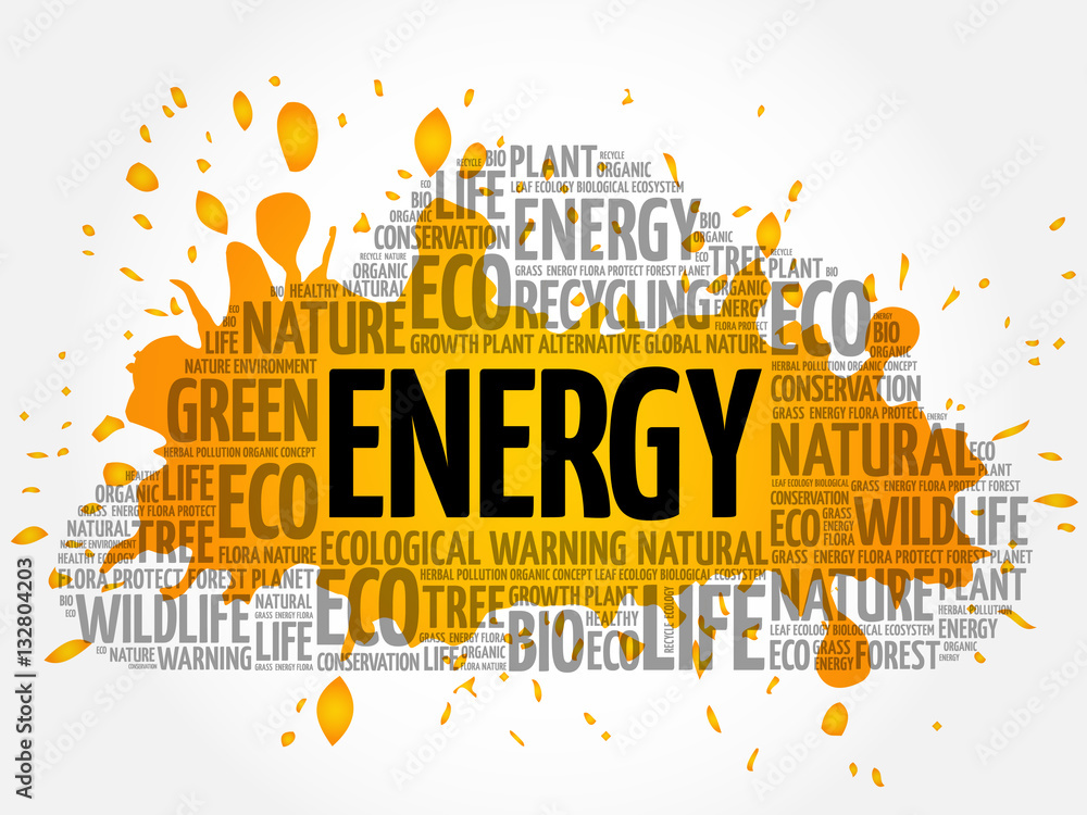 Energy word cloud, conceptual green ecology background Stock ...