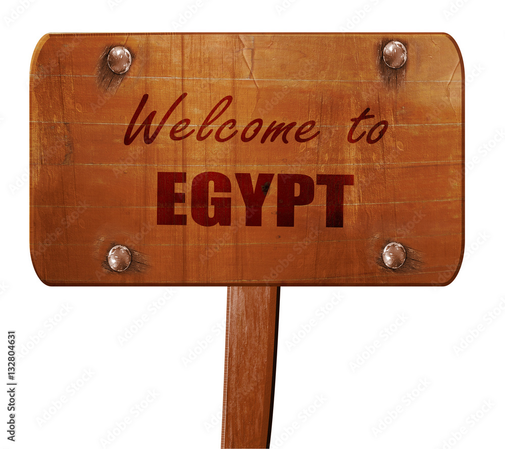 Welcome to egypt, 3D rendering, text on wooden sign ilustración de ...