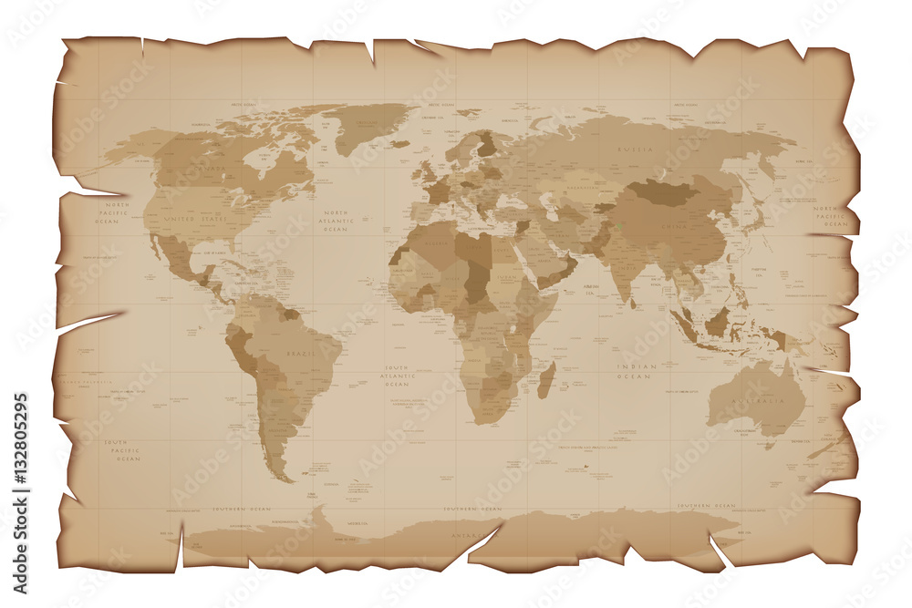 Old Map on Paper Scroll with tattered edges. Vector illustration ...