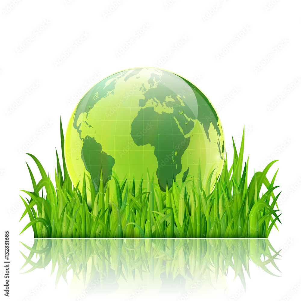 World environment day concept. Earth globe in green grass vector Stock ...