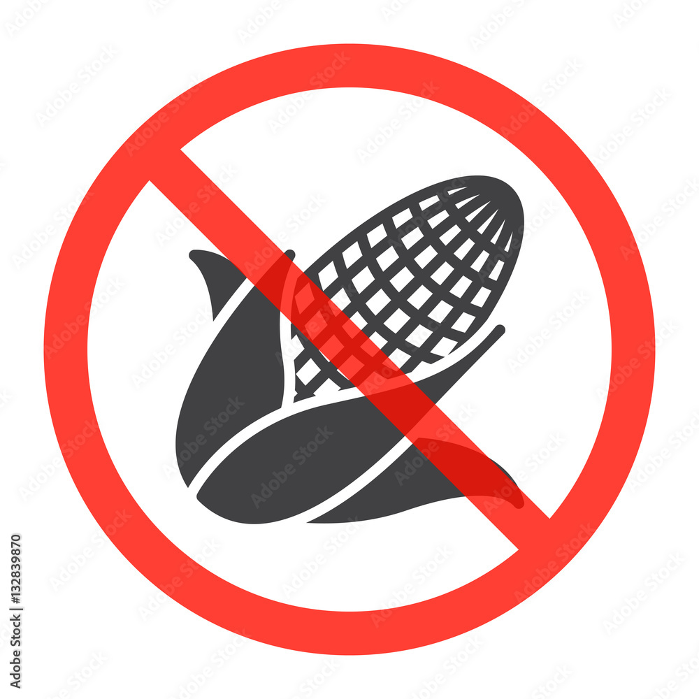 Maize icon in prohibition red circle, No High Fructose Corn Syrup ban ...
