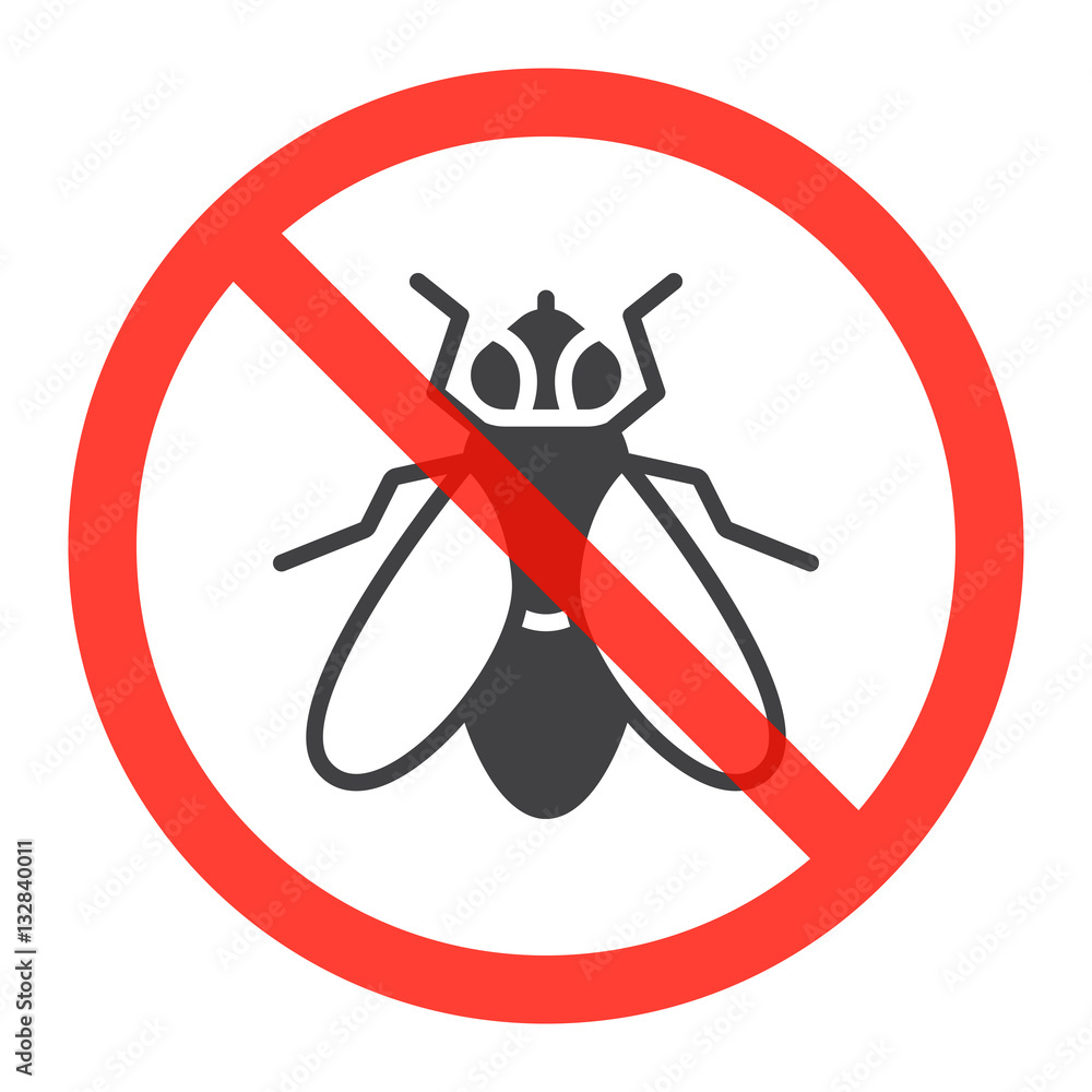Fly icon in prohibition red circle, No insects ban sign, forbidden ...
