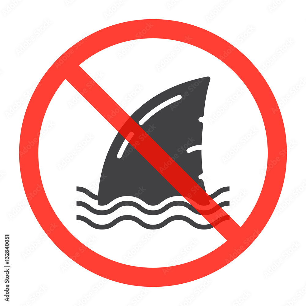 No eating shark fin soup ban sign, icon in prohibition red circle ...