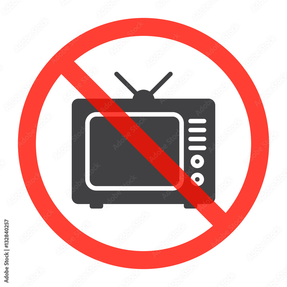 TV icon in prohibition red circle, No television ban sign, forbidden ...