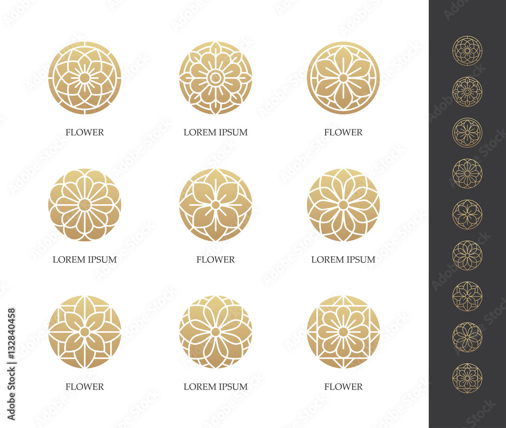 Golden round flower logo set Stock Vector | Adobe Stock