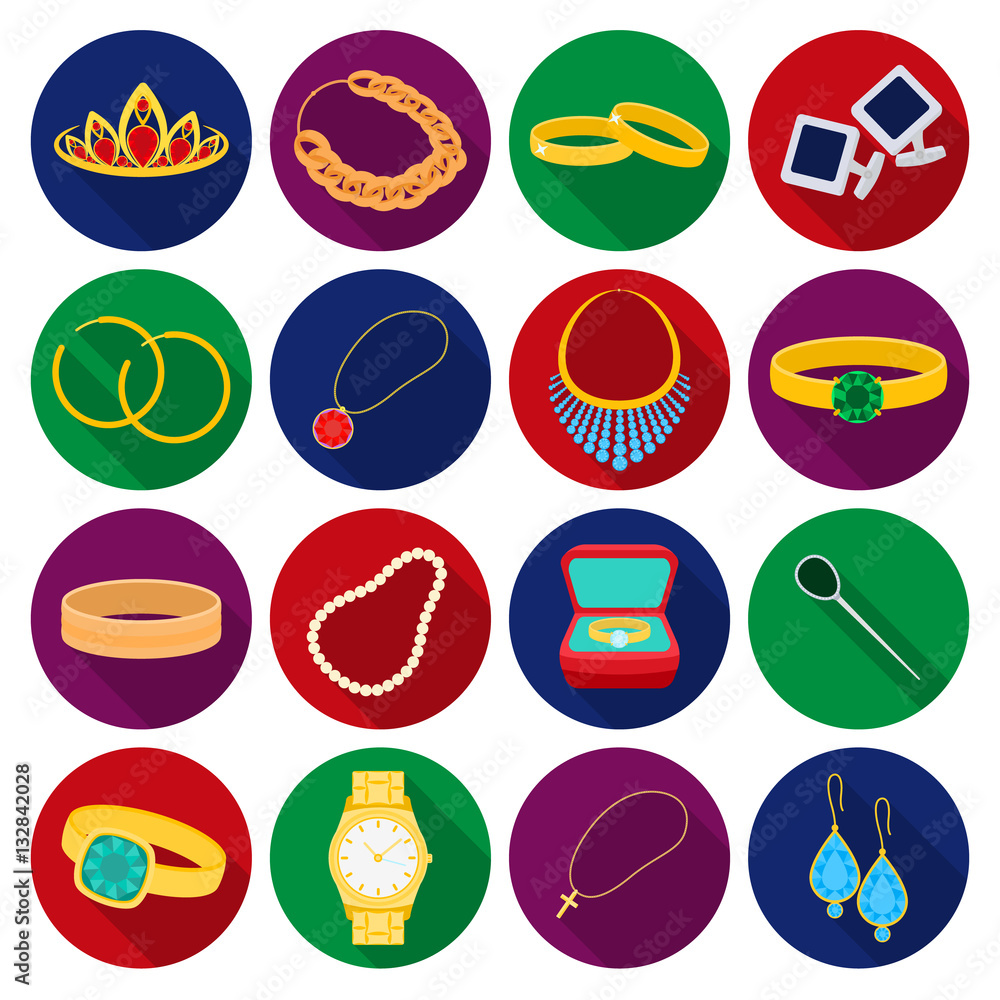 Jewelry and accessories set icons in flat style. Big collection of ...