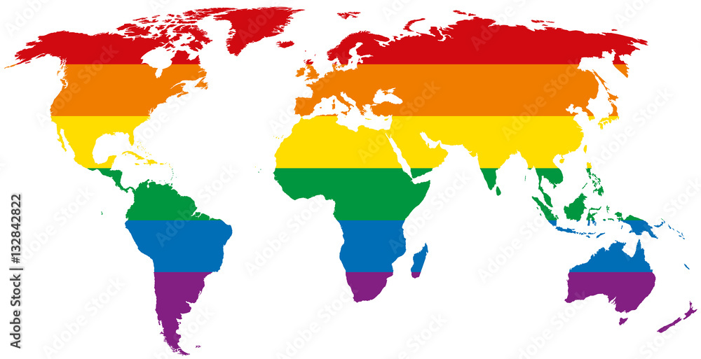 Gay pride world map. LGBT movement flag, consisting of six rainbow ...