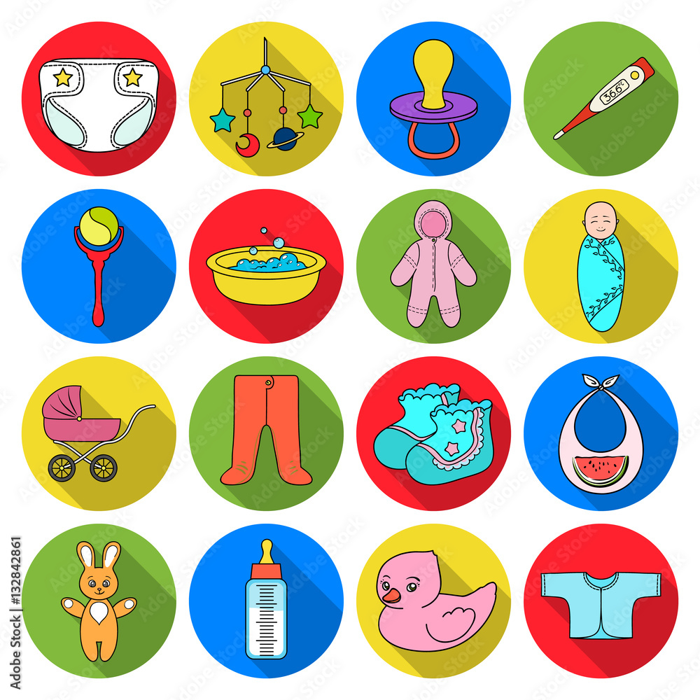Baby born set icons in flat style. Big collection of baby born vector ...