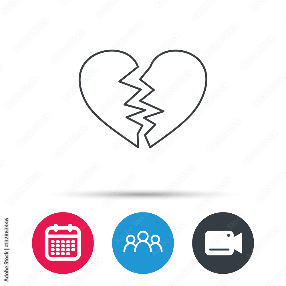 Broken heart icon. Divorce sign. End of love symbol. Group of people ...