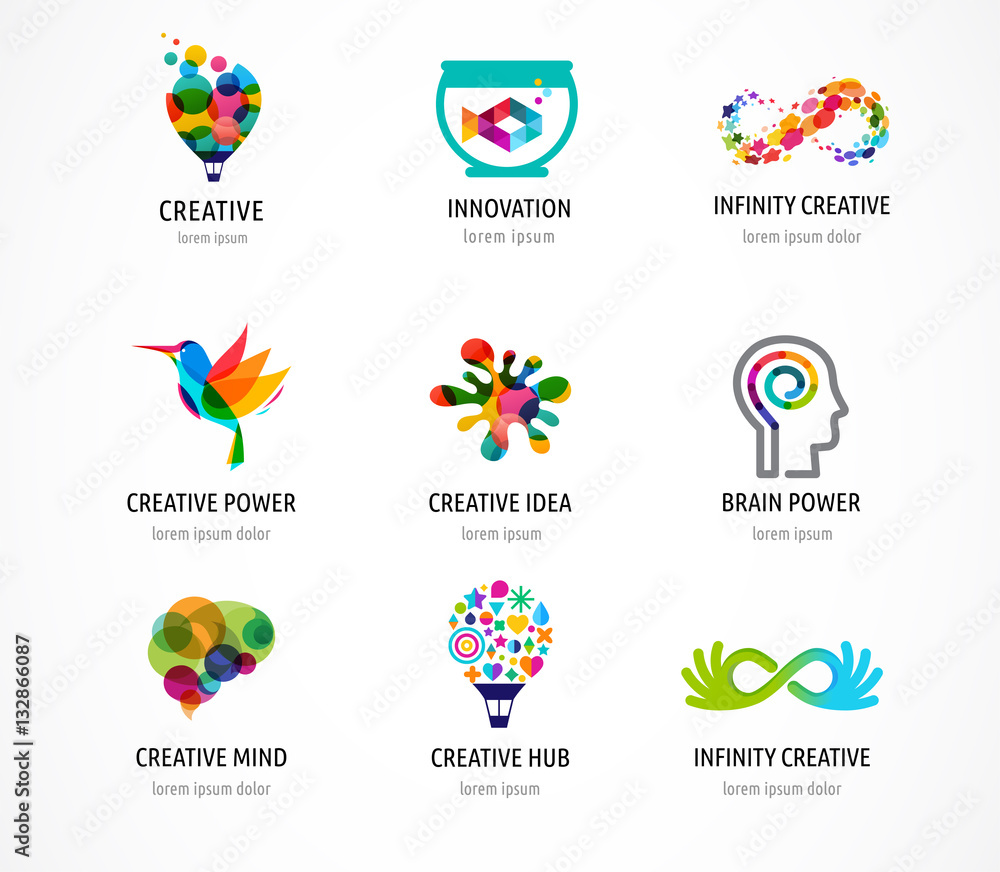 Creative, digital abstract colorful icons, elements and symbols, logo ...