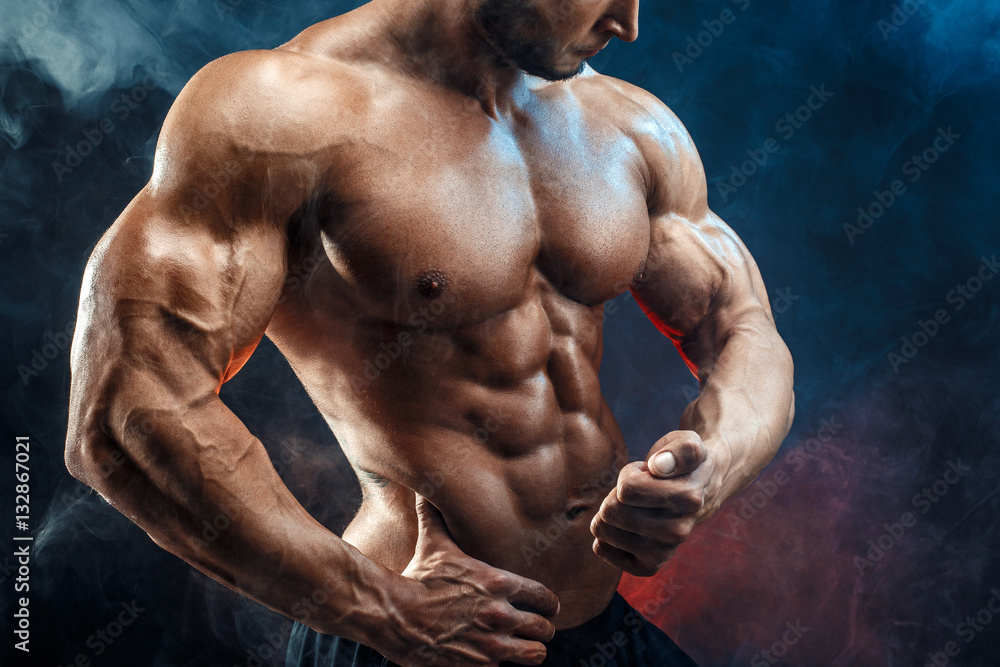 Unrecognizable Strong bald bodybuilder with six pack. Bodybuilder man ...