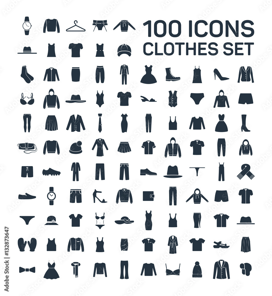 Clothes 100 icon set on white background Stock Vector | Adobe Stock