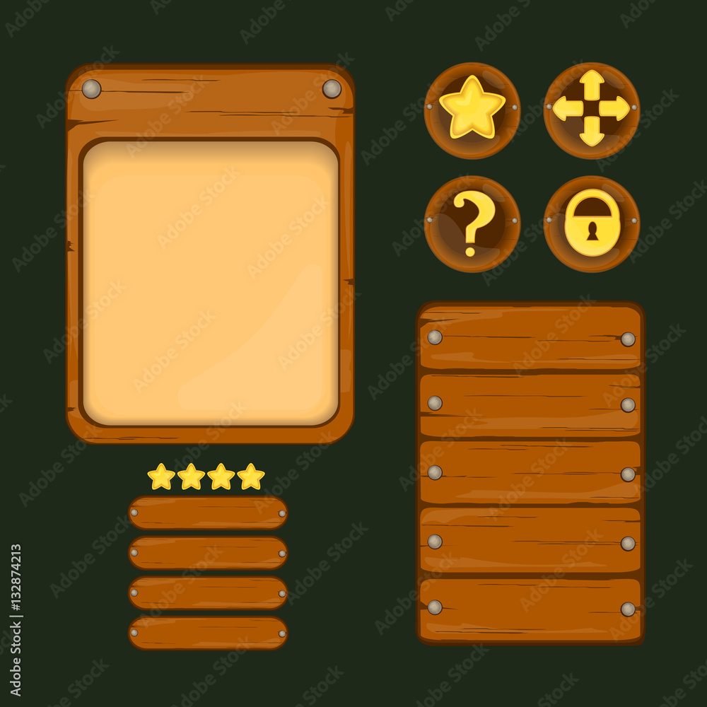 Set of elements for user interface design of computer games. Button ...