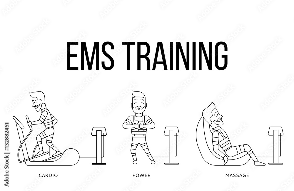 Ems workout stages. Electric muscular stimulating fitness vector ...