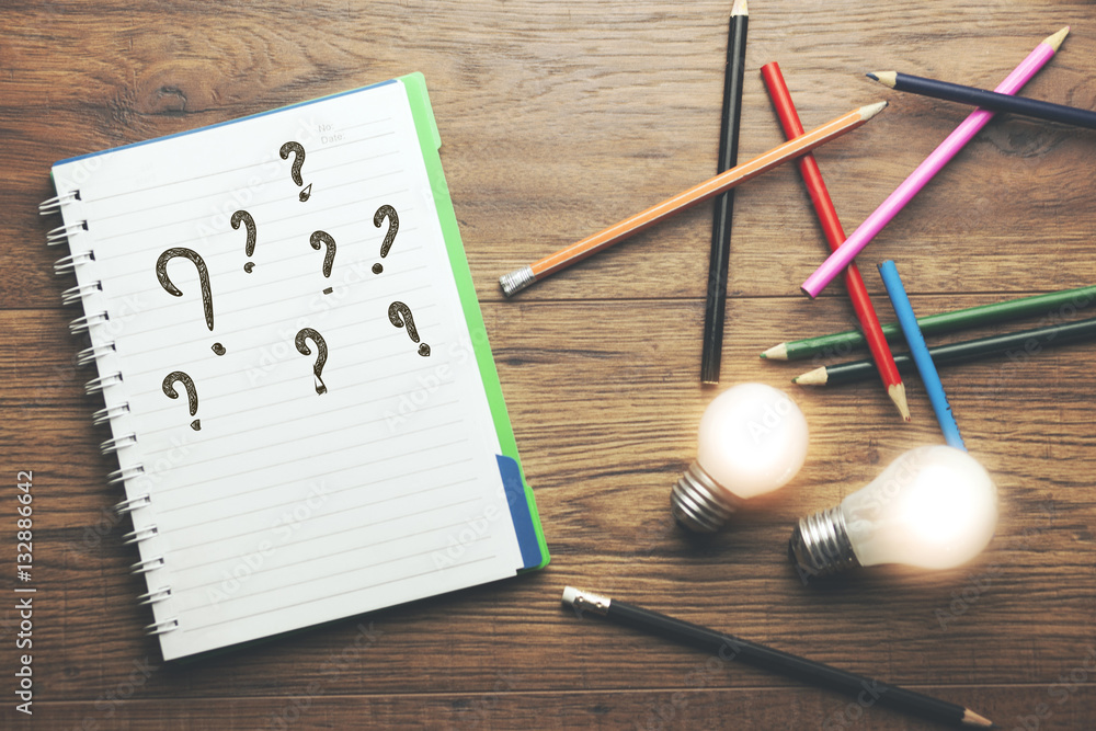 idea with question mark on the notebook with pencils Stock Photo ...