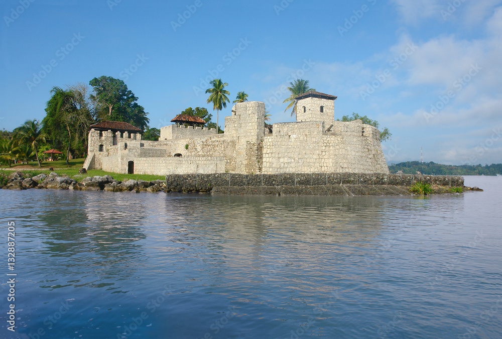 Spanish colonial fort, the Castillo de San Felipe de Lara on Rio Dulce ...