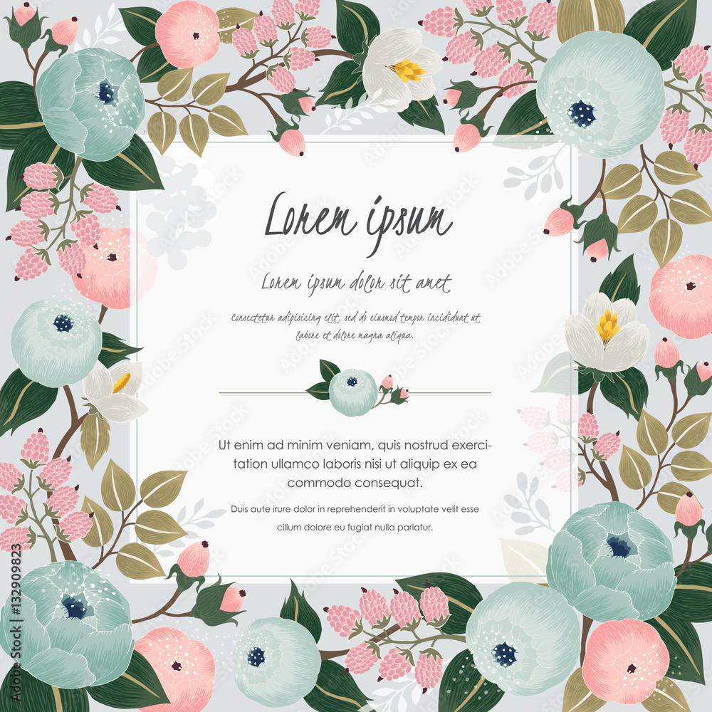Vector illustration of a beautiful floral border with spring flowers ...