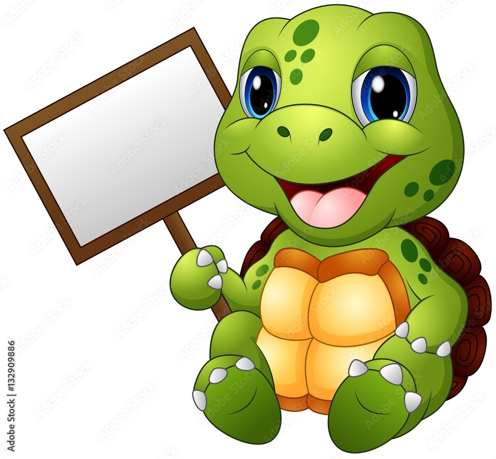 Cartoon turtle holding blank sign Stock Vector | Adobe Stock