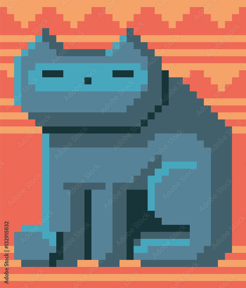 Pixel art cat. Vector illustration. Concept of 8bit particles. Old ...