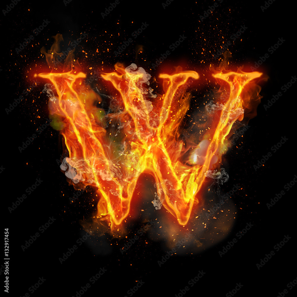Fire letter W of burning flame light Stock Photo | Adobe Stock