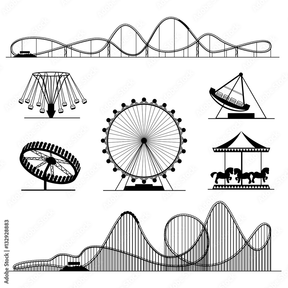 Amusement Ride Or Luna Park Roller Coasters Entertainment Vector Set amusement-ride-or-luna-park-roller-coasters-entertainment-vector-set