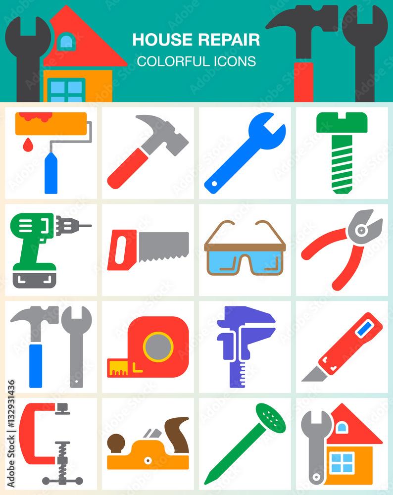 House repair and construction vector icons set, Hand tools for home ...