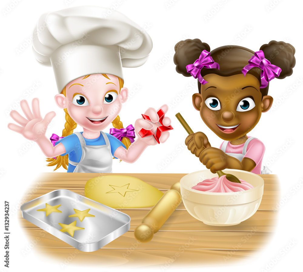 Cartoon Kid Chefs Cooking Stock Vector | Adobe Stock