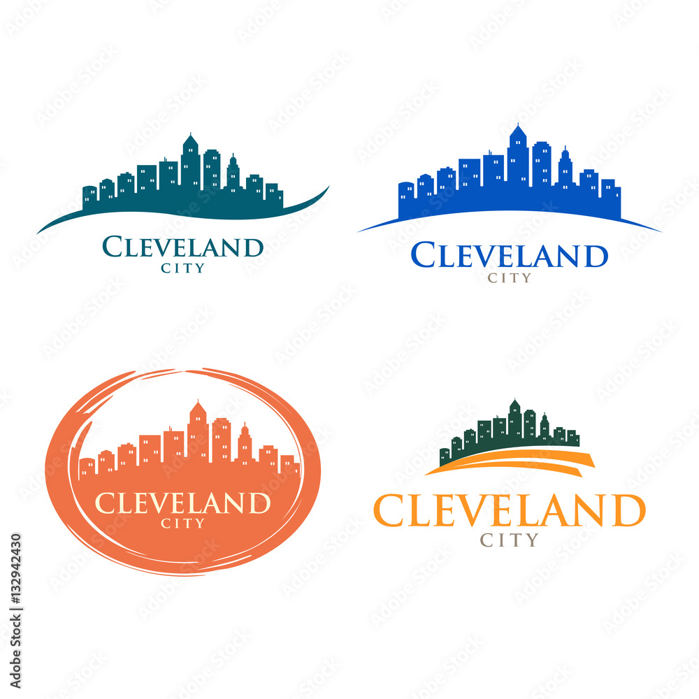 Cleveland Ohio City Skyline Cityscape Landscape Silhouette Logo Stock ...