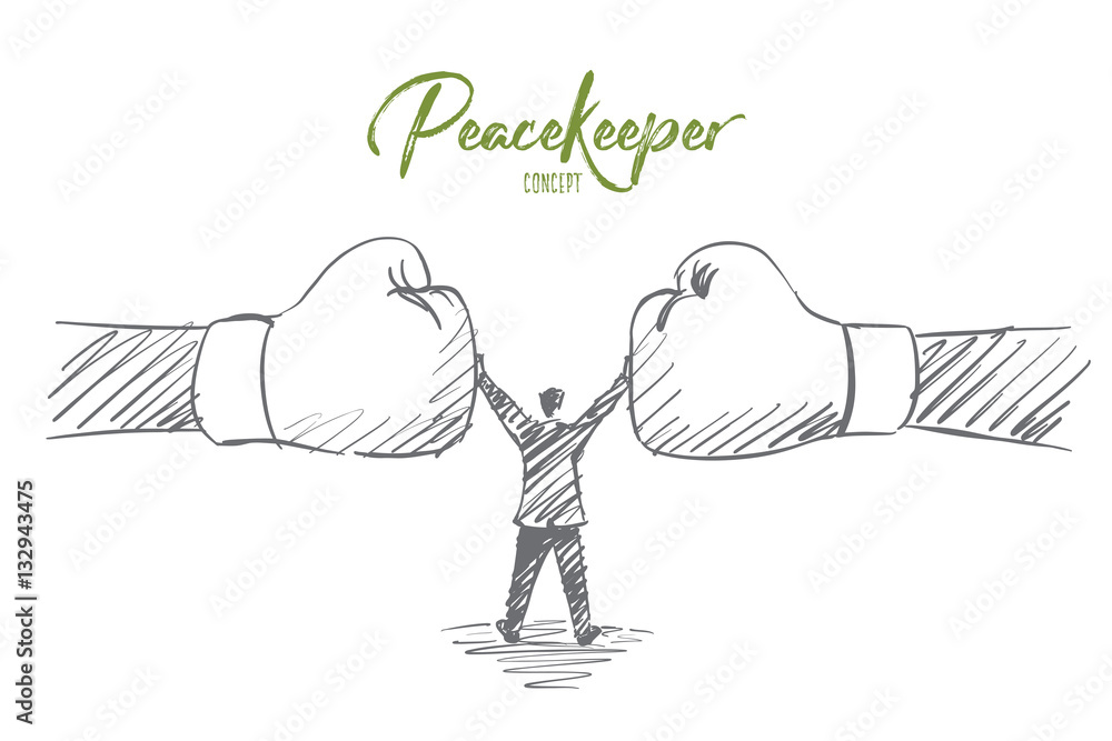 Vector hand drawn Peacekeeper concept sketch with man standing between ...