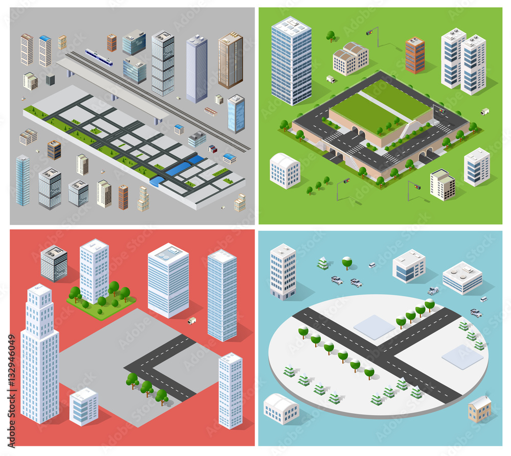Cityscape design elements with isometric building city map generator ...