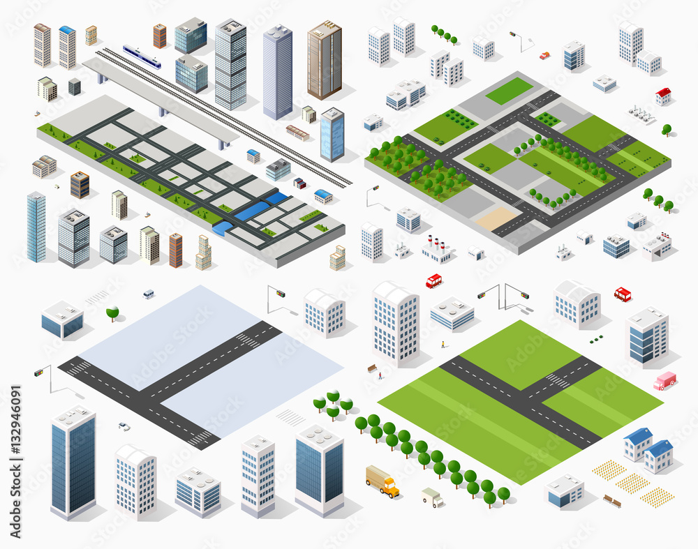 Cityscape design elements with isometric building city map generator ...