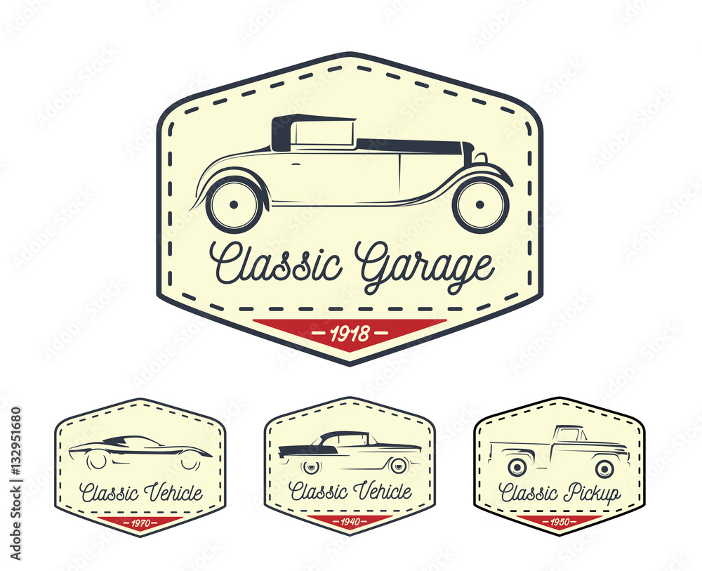 Car badge logo of classic retro motor vehicle silhouette icon ...