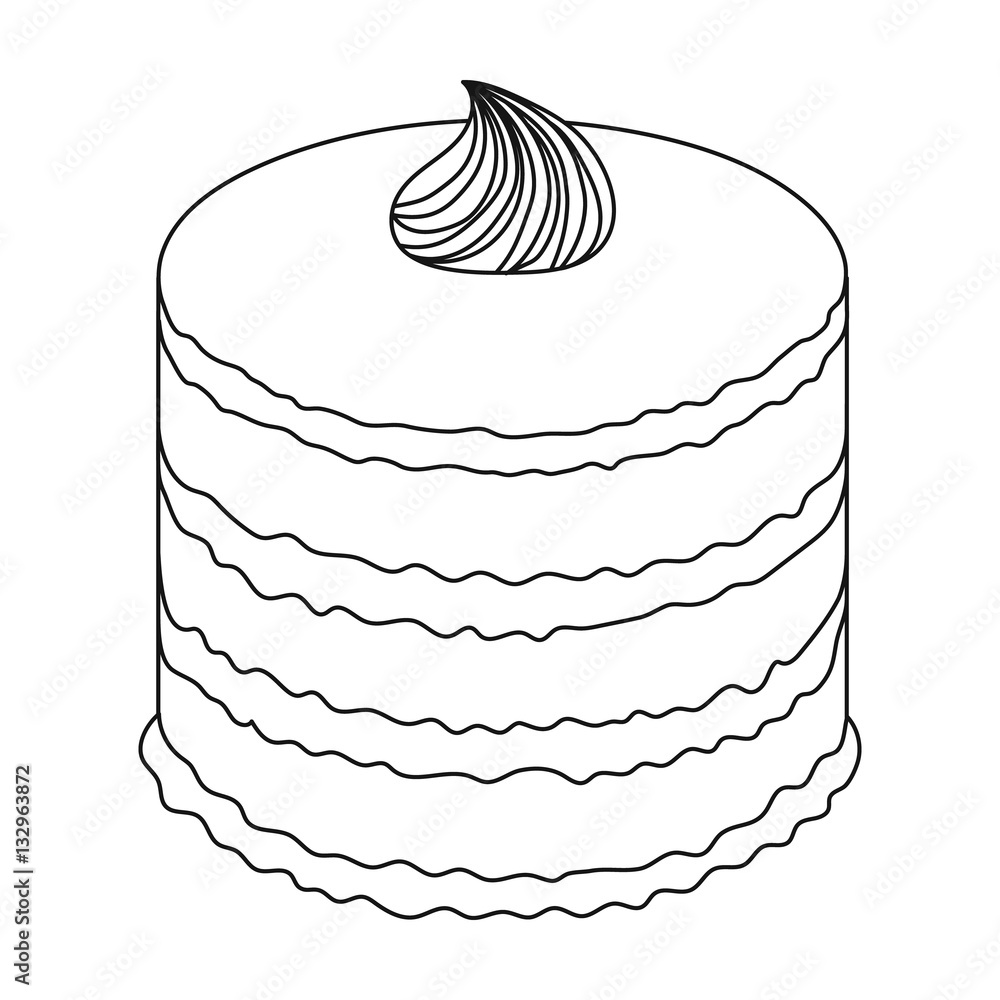 Purple cake icon in outline style isolated on white background. Cakes ...