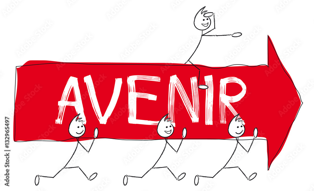 personnages qui portent une flèche avec texte avenir vector de Stock ...