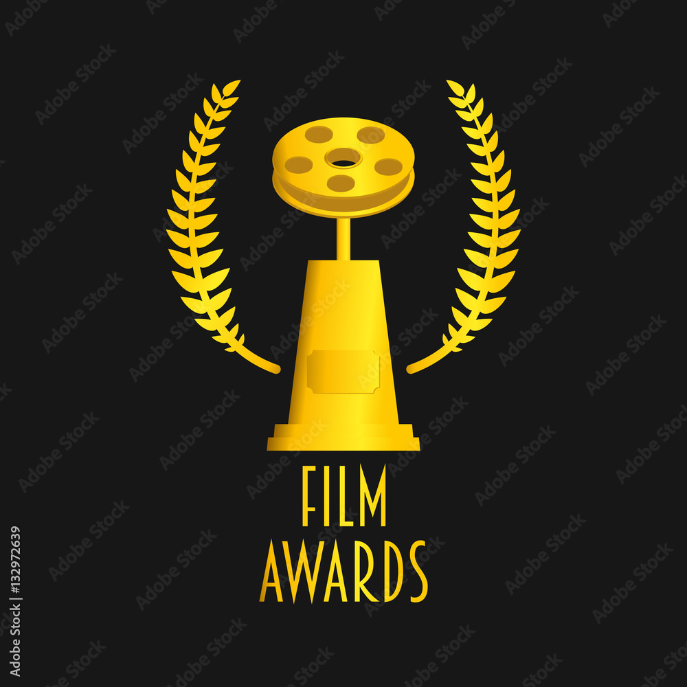 Film awards festival vector symbol or badge illustration. Gold on dark ...