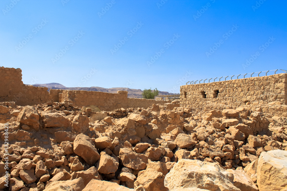 Masada with ropeway and Dead Sea, Israel. Masada was the final ...