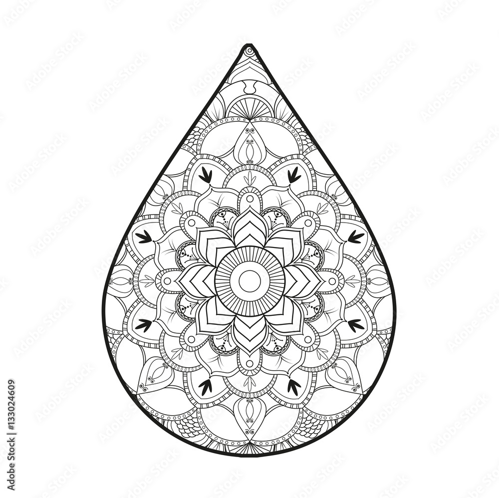 Vector illustration of a drop mandala for coloring book, goccia mandala ...