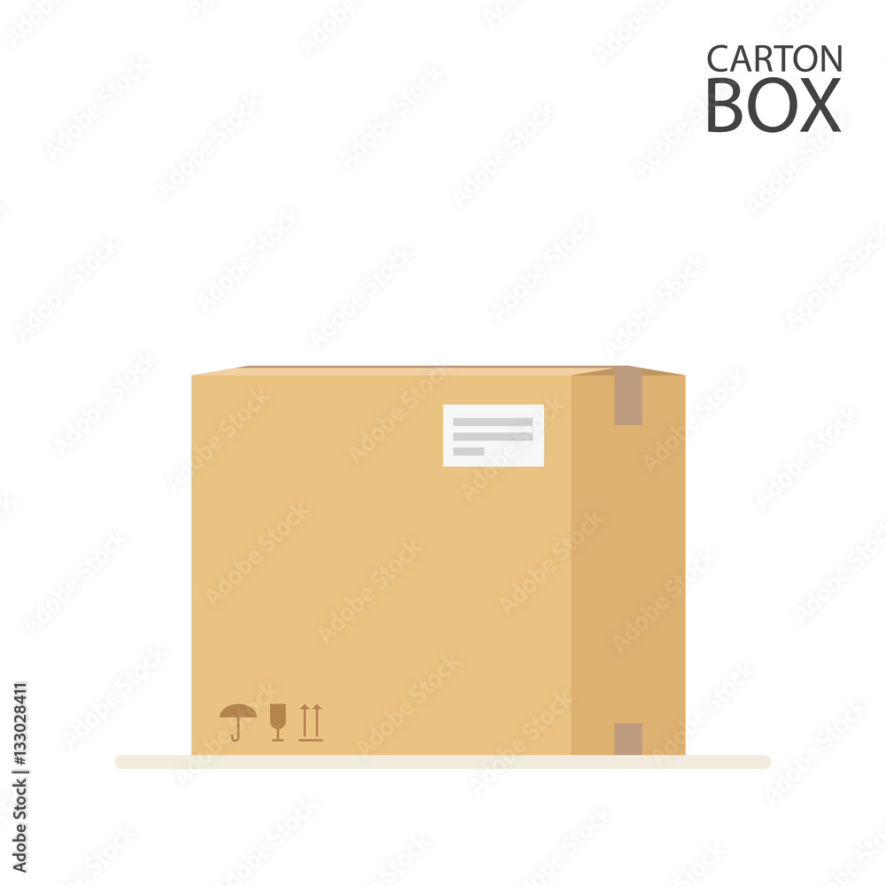 Carton box to send mail or packages sealed with adhesive tape and label ...