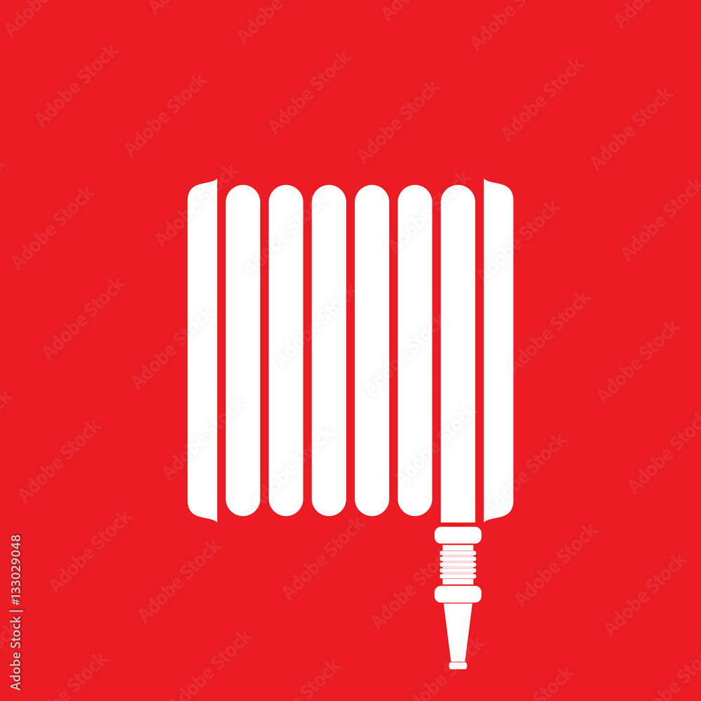 Fire hose reel icon on red background, flat design style. Vector ...