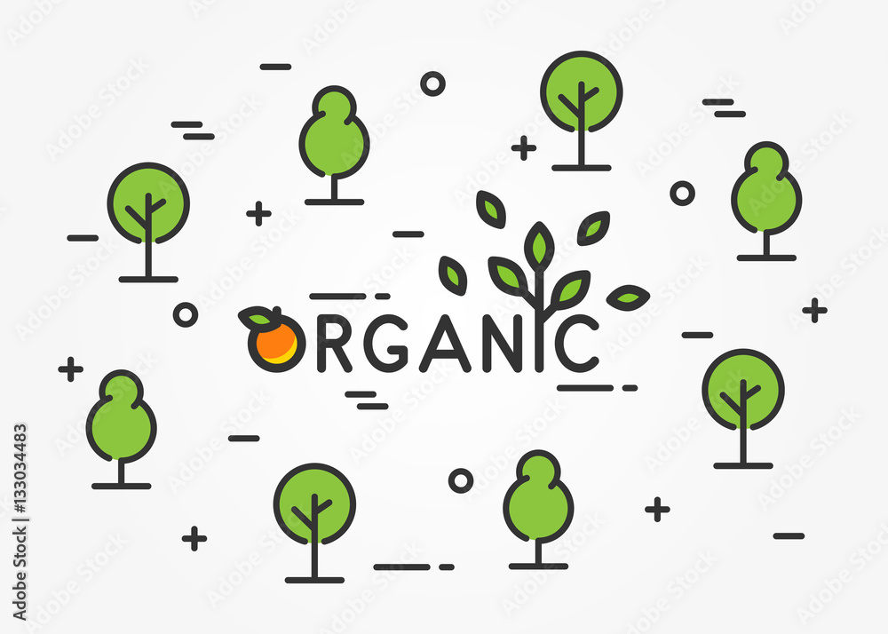 Organic linear vector illustration on light grey background. Organic ...
